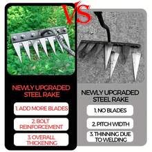 Heavy Duty Garden Rake - Thick Manganese Steel Tines, Deep Soil ...