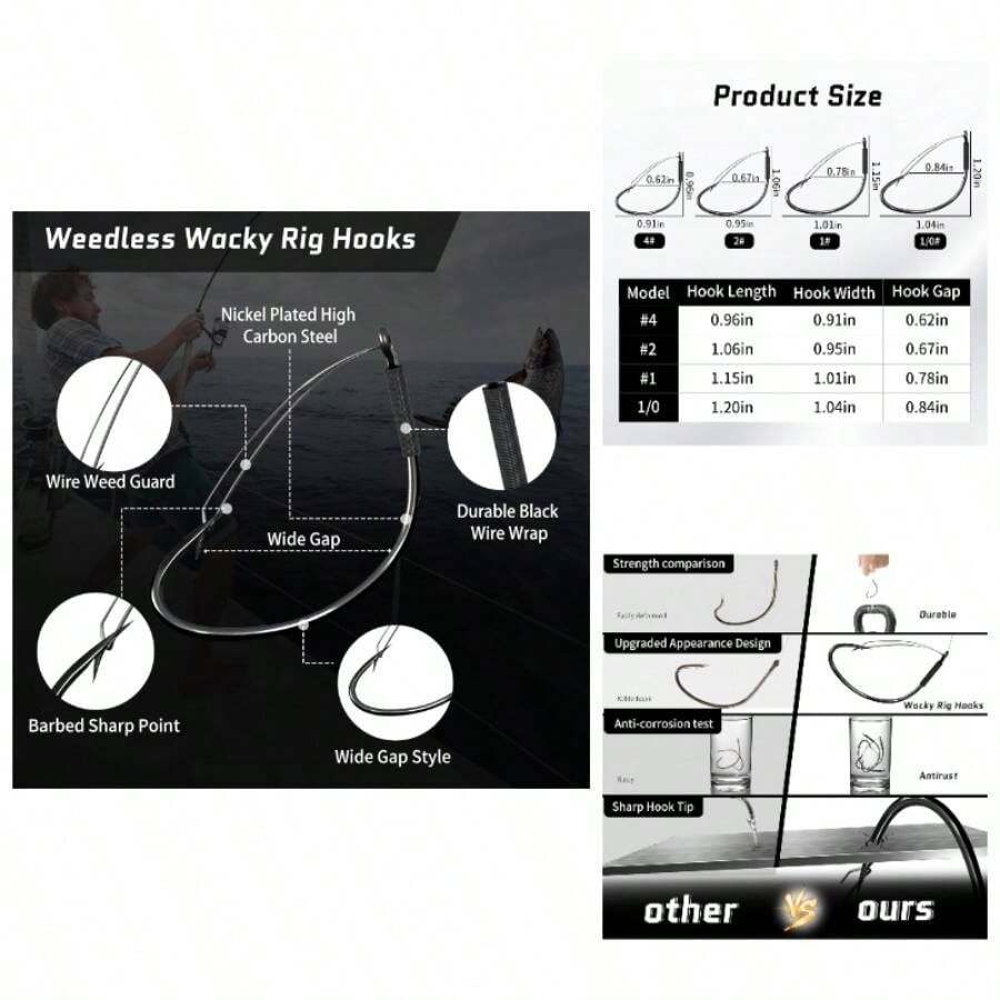 Weedless Wacky Rig Hooks, 30pcs Wide Gap Wacky Worm Hooks Kahle Fishing ...