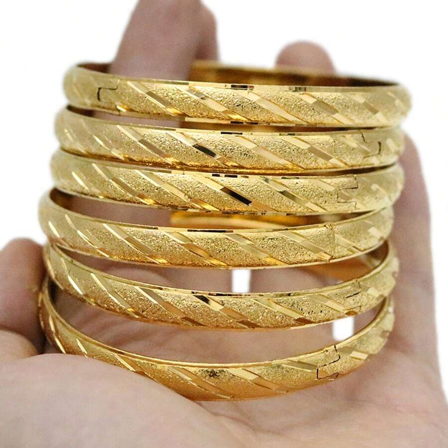 1/3/6pcs Handcrafted 24K Gold Plated Meteor Shower Carved Bracelet, 8mm ...