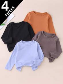 4 peças/Conjunto Camisetas de Manga Longa para Crianças, Blusas Finas ...