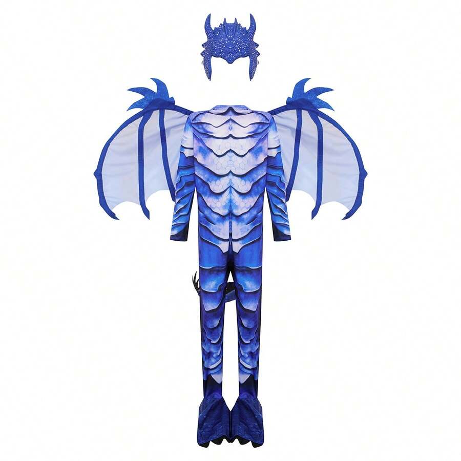 Boy Girl Halloween Dragon Costume All-Over Scales Long Sleeves Jumpsuit ...