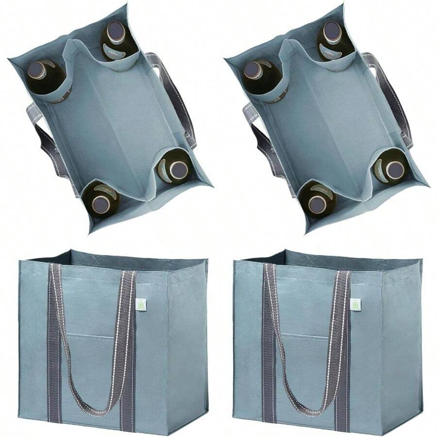 4 Pack Large Reusable Grocery Shopping Bags, Tote Bag W/ 4 Pockets Hard ...