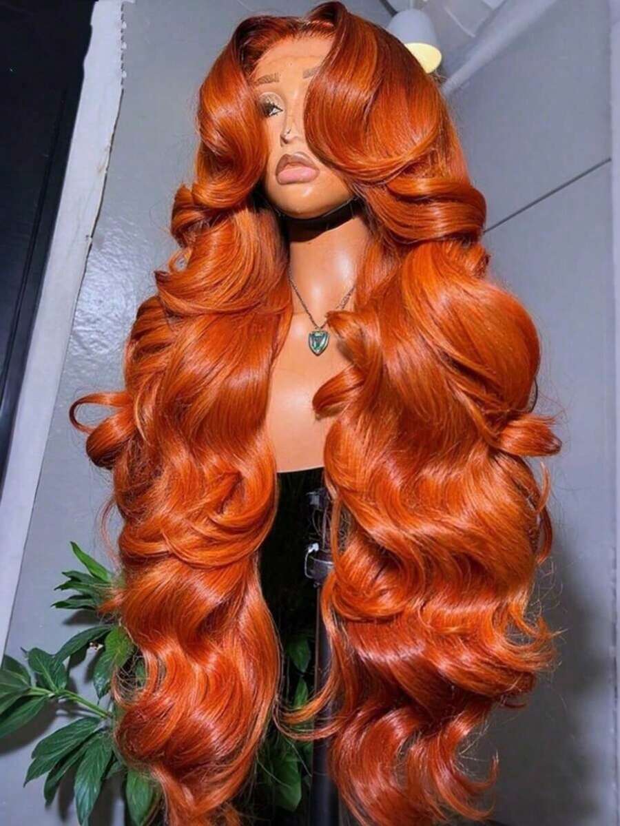 34 Inch Ginger Lace Front Wigs Human Hair Pre Plucked 350 Body Wave ...