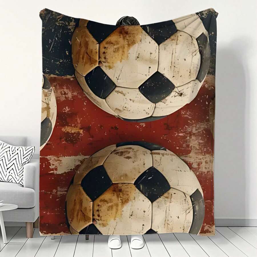 Flannel Blanket Two Soccer Balls On Rusty -Soft, Suitable For All ...