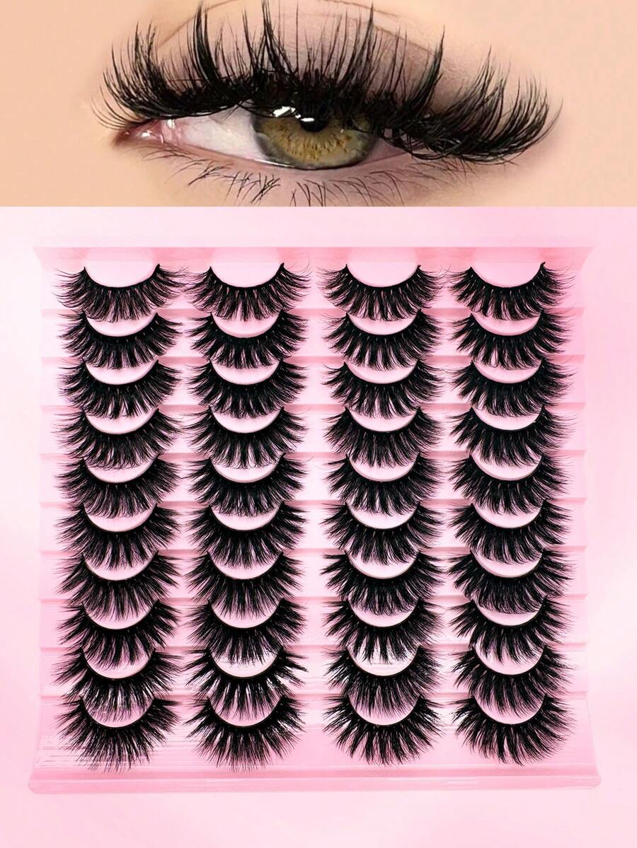 20 Pairs Of Natural & Volumized False Eyelashes Extra Long Full Strip ...