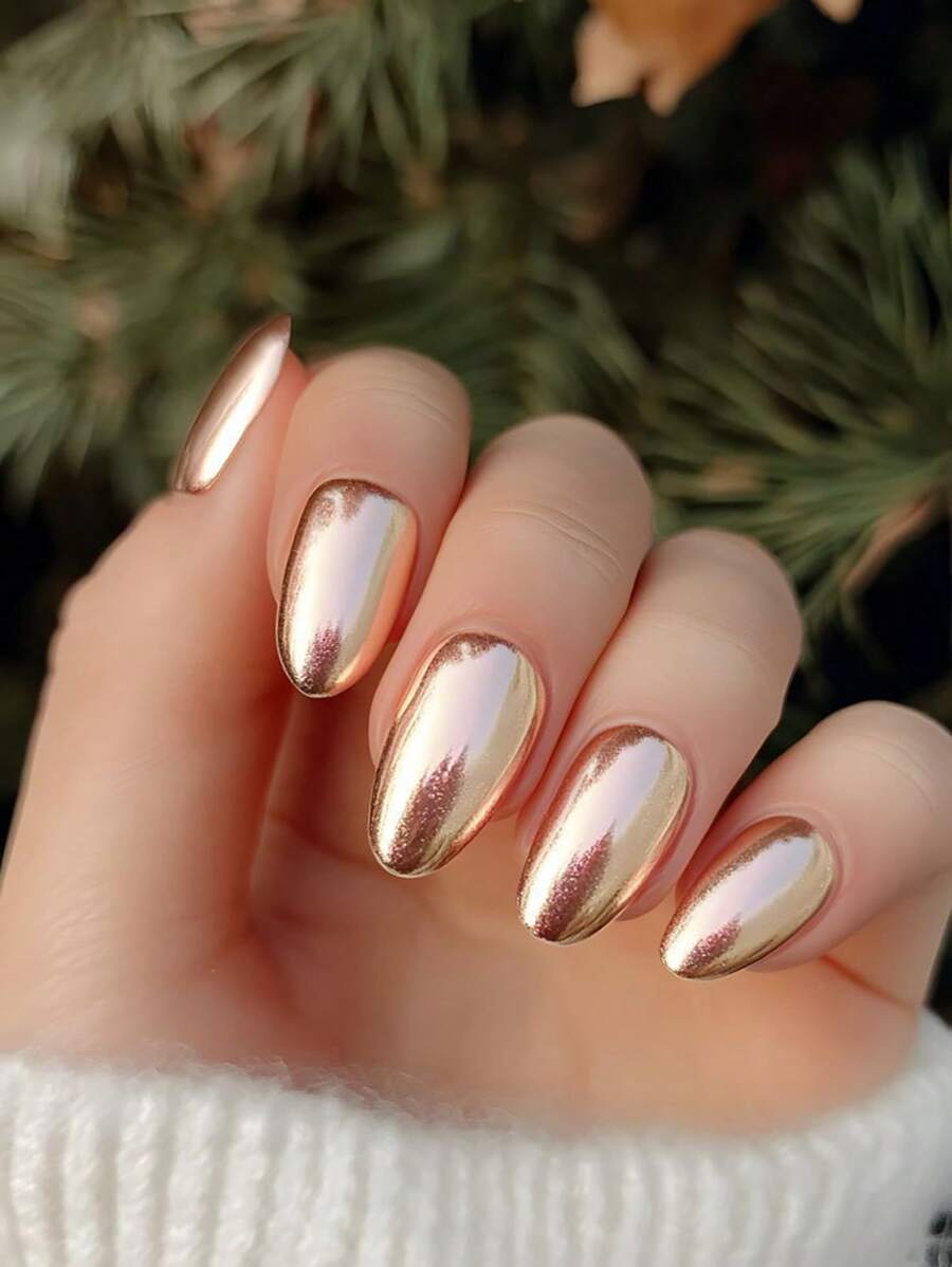 VV MEI JIA ER 24pcs/Set Y2K Style Light Gold Magic Metal Chrome Shiny ...