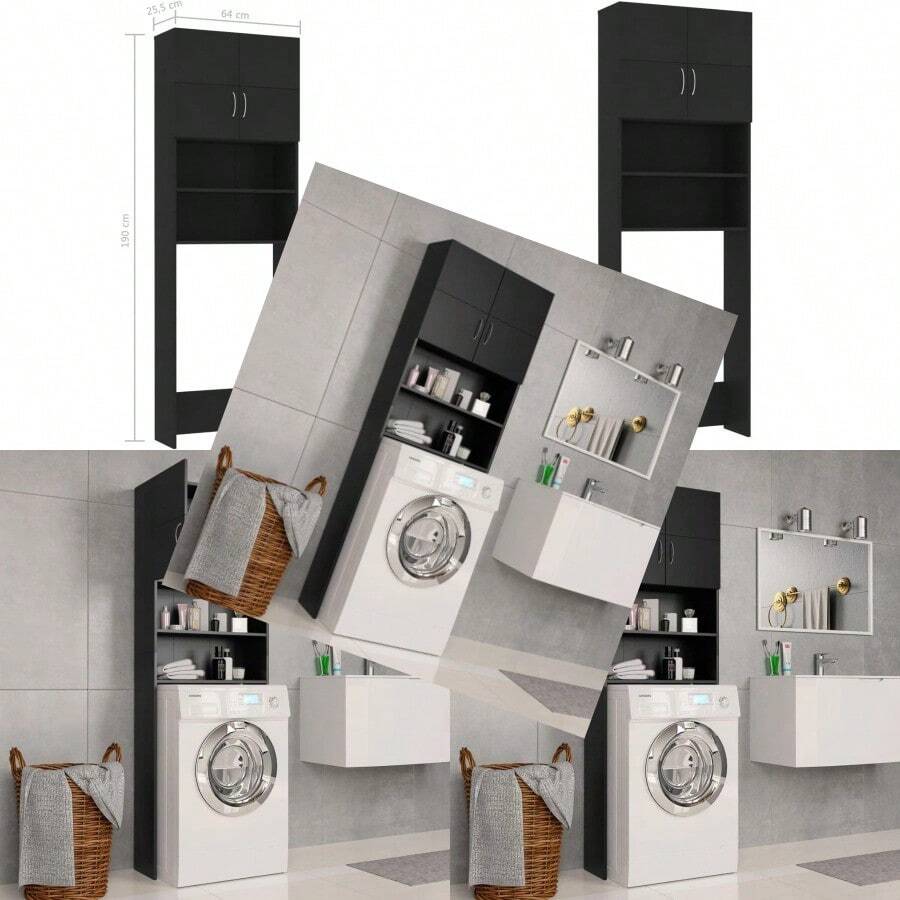 Engineered Wood Washing Machine Cabinet In Black Bathroom Storage With ...