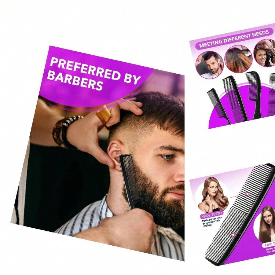 5-Piece Carbon Fiber Hair Comb Set For Normal Hair, Men & Women ...