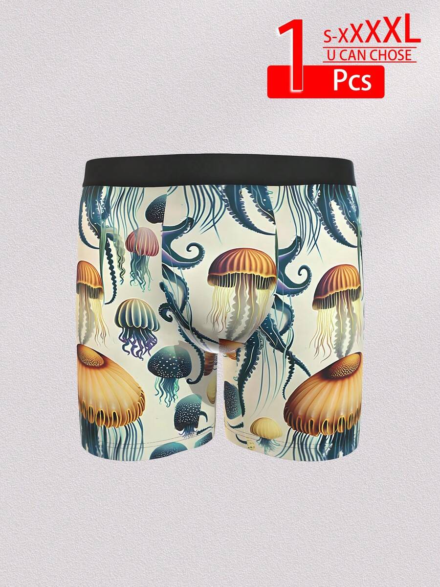 1 Piece Men's Boxer Briefs, Jellyfish Print Underwear, Polyester ...