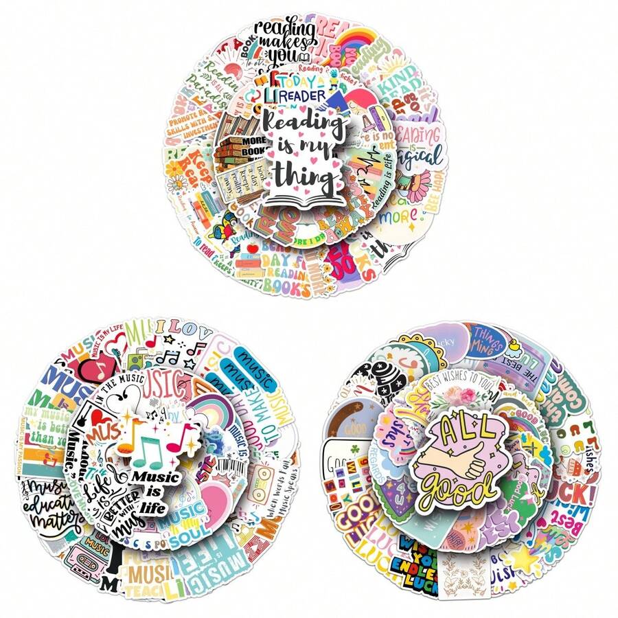 50pcs Love Reading/Love Music/Blessing English Short Sentences Stickers ...