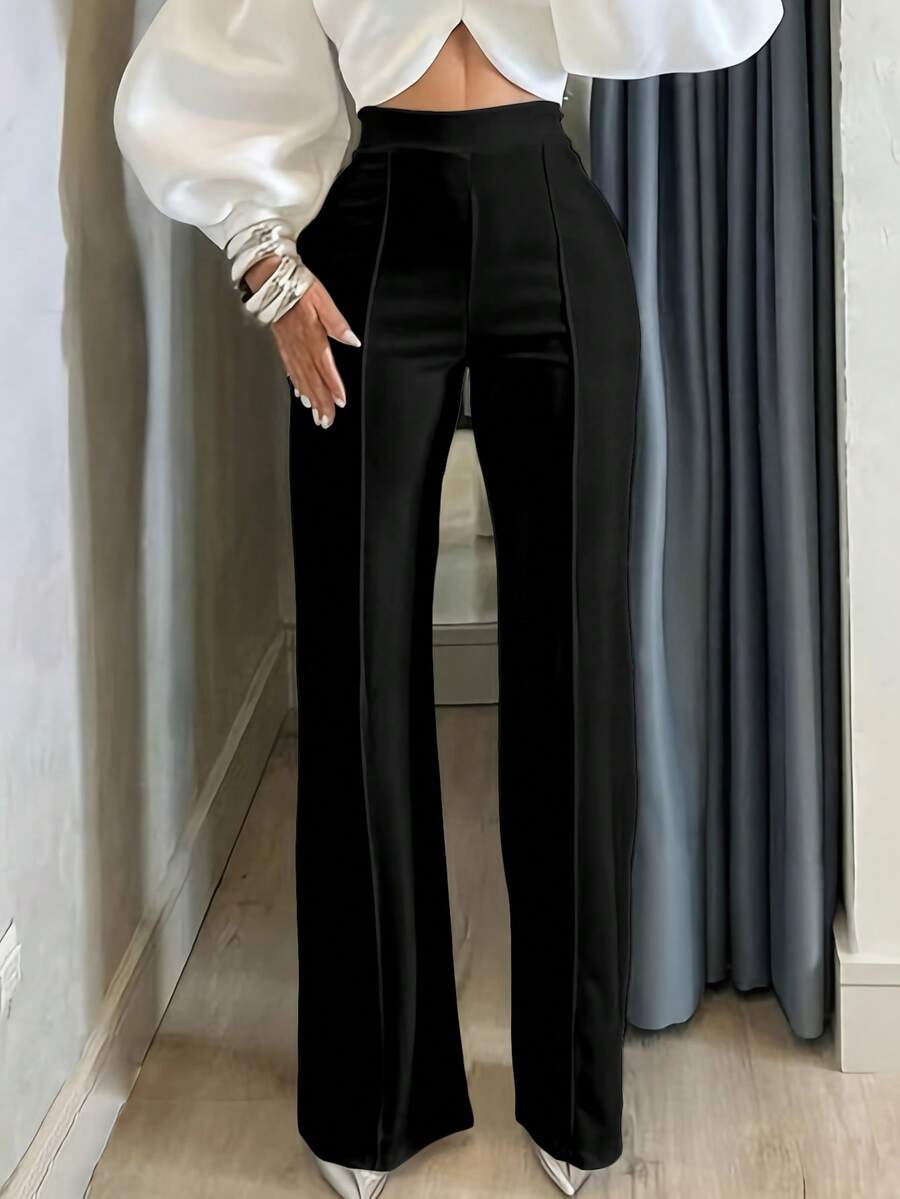 Solid Color Zipper Casual Commute Elegant Side Zipper Pants | SHEIN USA