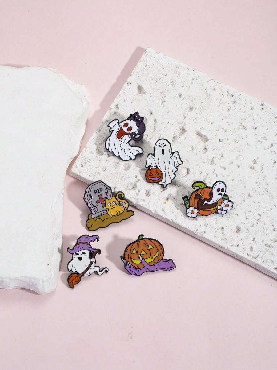 10pcs Cartoon Cute Creative Halloween Brooch Magic Skull Pumpkin Metal ...