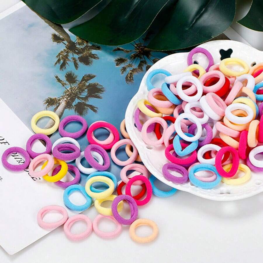 100x Small Mini Hair Elastics Bobbles Soft Bands Snag Free Colors ...