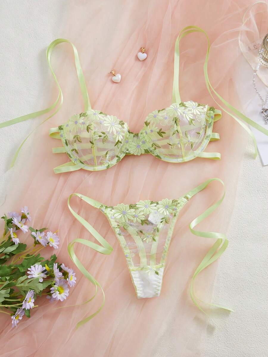 Women's Sexy Lingerie Set, Dual-Color Embroidered Lace Exotic Intimate ...