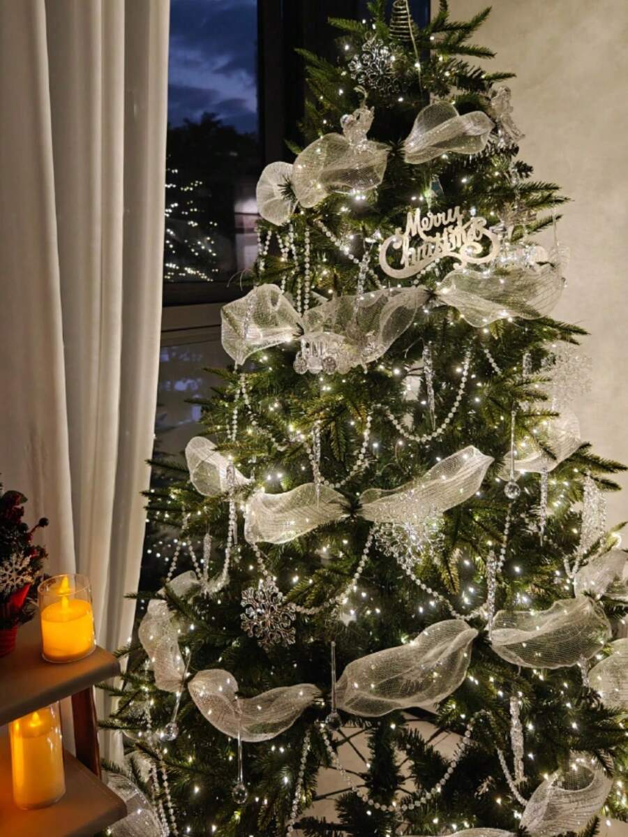 1pc Christmas Tree Decorative Mesh, Metal Decorative Mesh Ribbon, Basic ...