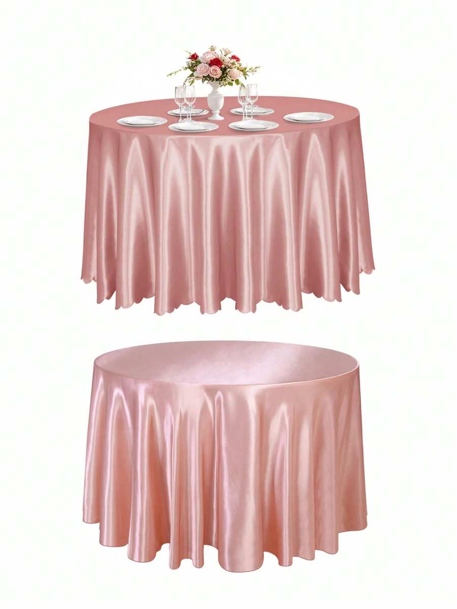 1pc Black Round Satin Silk Tablecloth, Smooth Fabric Suitable For ...