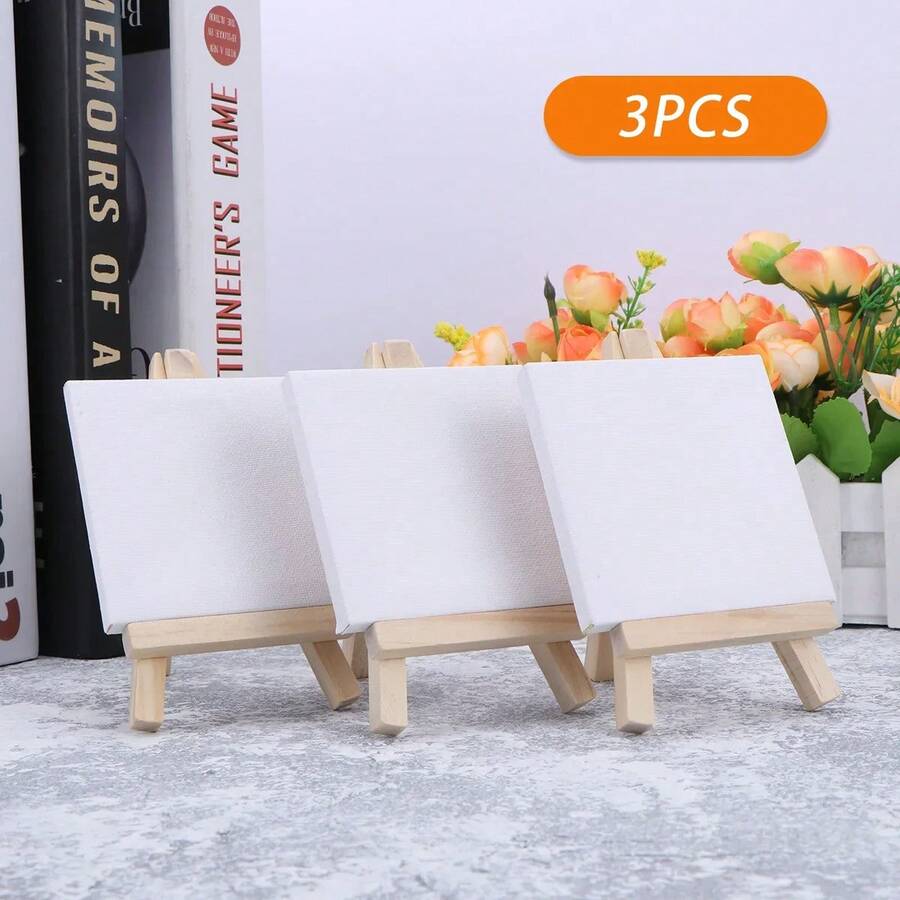 3pcs/6pcs Mini Canvas And Easel Set Mini Canvas Panels Mini Wood Easels ...