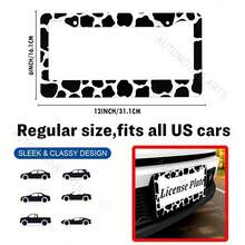 1pc, Cow Print License Plate Frame, Black White Cow Spot License Plate ...