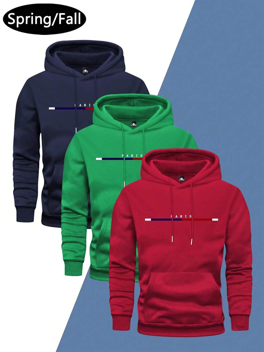3pcs Men's Thin Casual Letter Graphic Print Hoodie Sweatshirt With ...