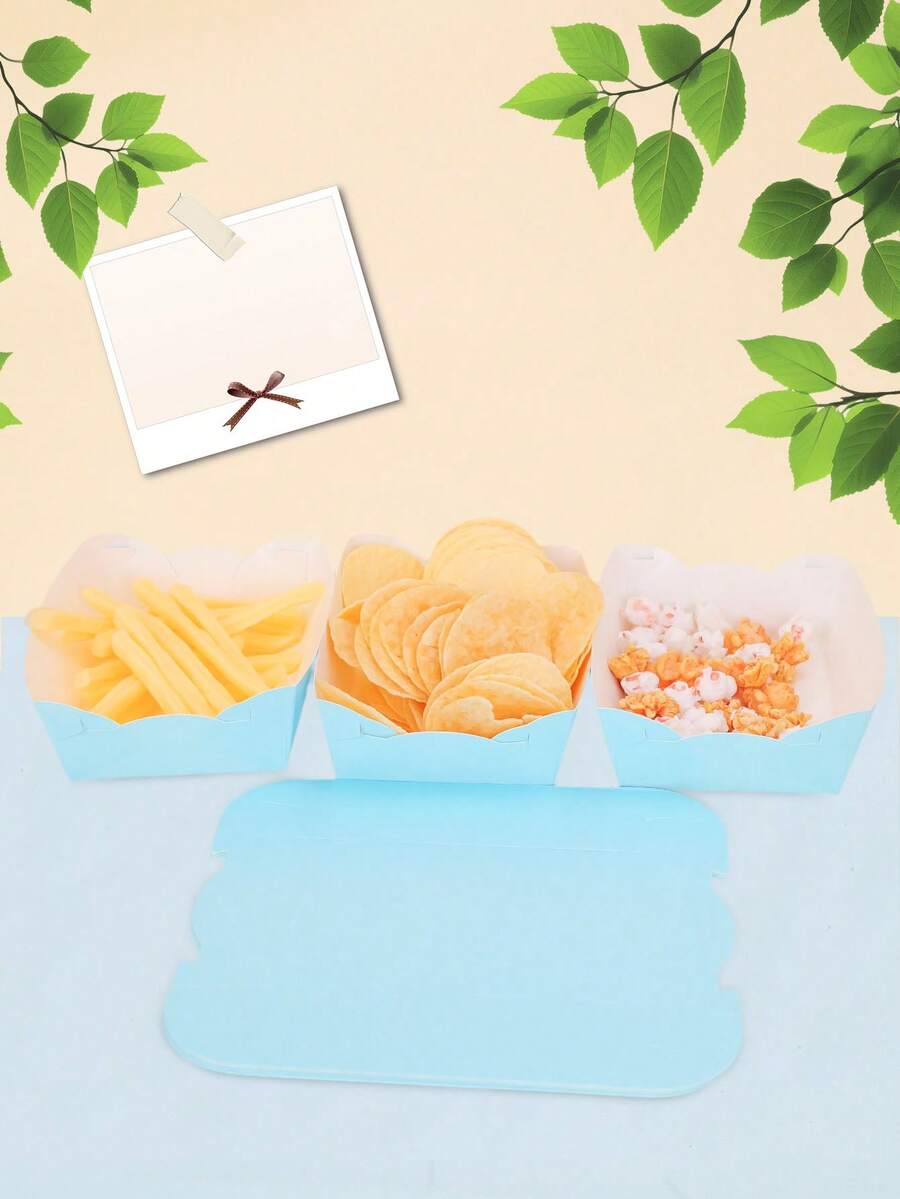 10pcs/20pcs Light Blue Paper Trays Grease Resistant Snack Serving Trays ...