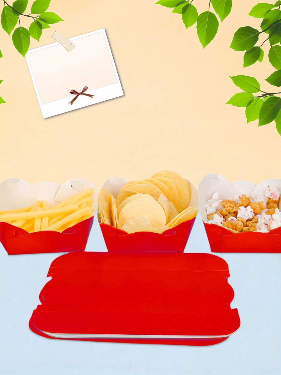 10pcs/20pcs/50pcs Red Paper Food Tray Food Boats Nacho Plates ...