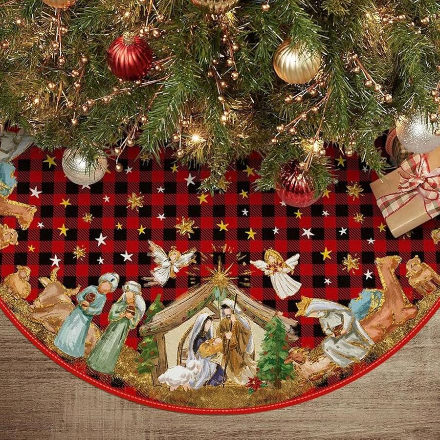 Buffalo Plaid Tree Skirt 48 Inch, Winter Holiday Tree Decoration ...