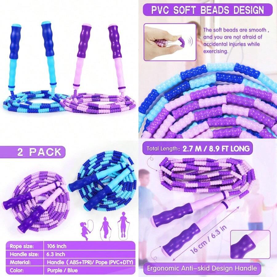 Ertrip Jump Rope Soft Beaded Skipping Rope Adjustable Free Segmented ...