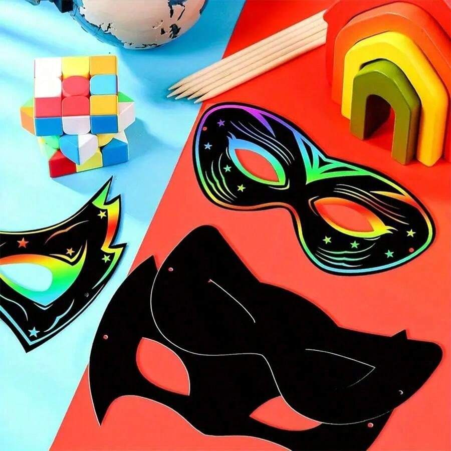12 Scratch-Off Hero Masks With Elastic Bands And Wooden Scraping Pens ...
