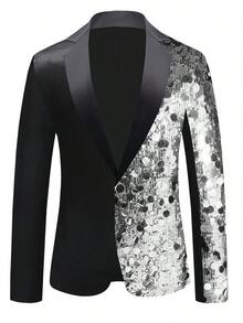 Men's Sequin Patchwork Suit Jacket, Stage Performance & Nightclub Style ...
