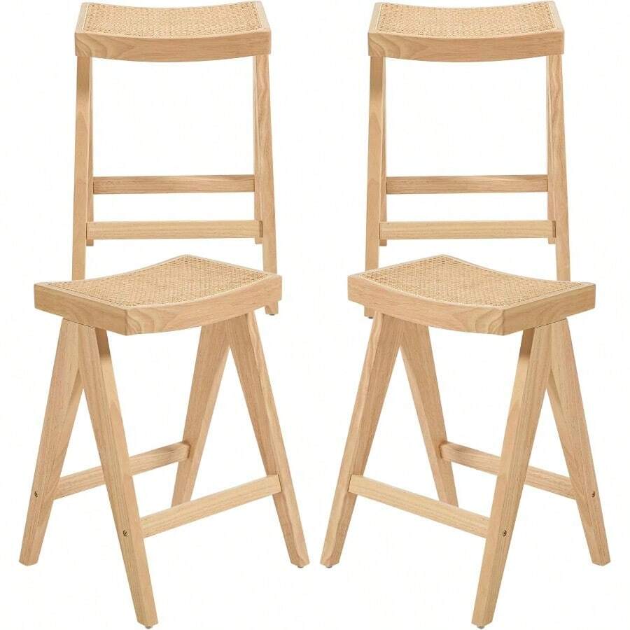 Wooden Counter Stools Set Of 4 26 High Natural Rattan Counter Height ...