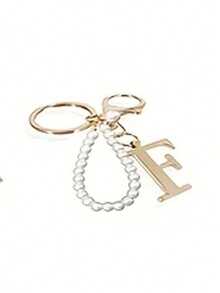 Advanced Elegant Golden Pearl Letter Keychain, Letters A-Z Three ...
