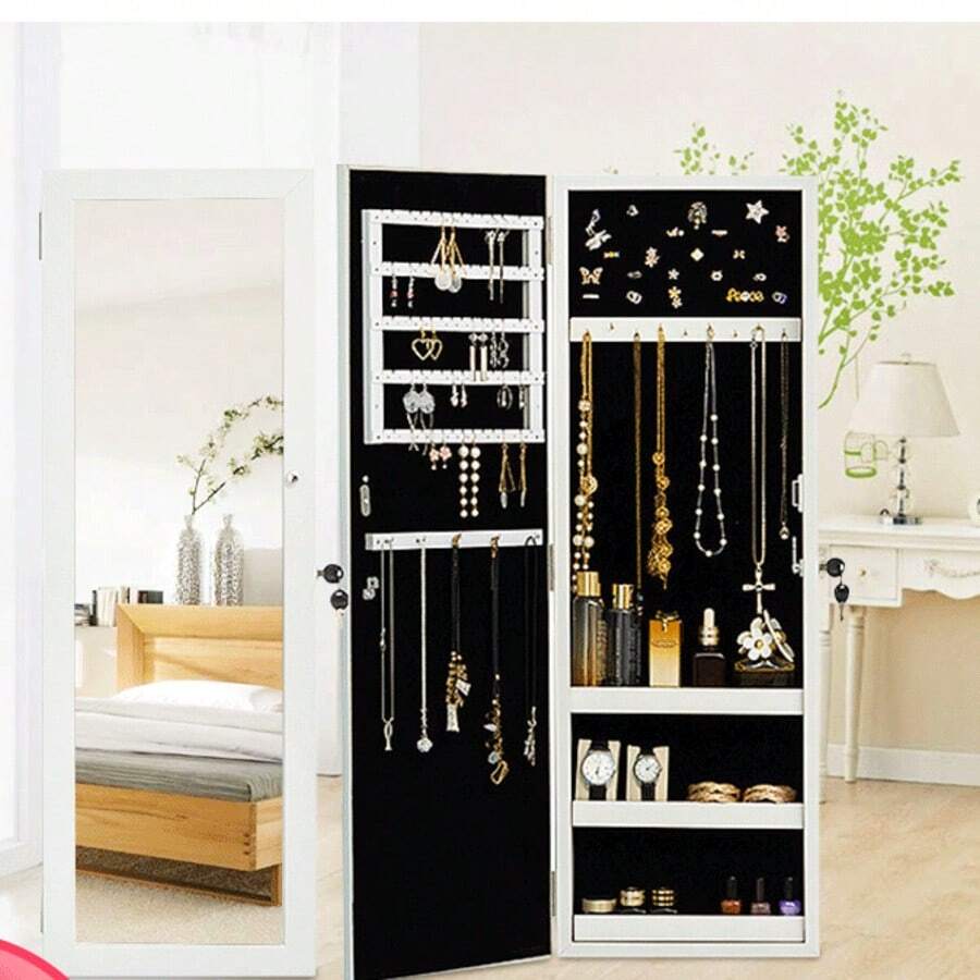 Jewelry Armoire Organizer With Full Length Mirror, Door Or Wall Mounted ...