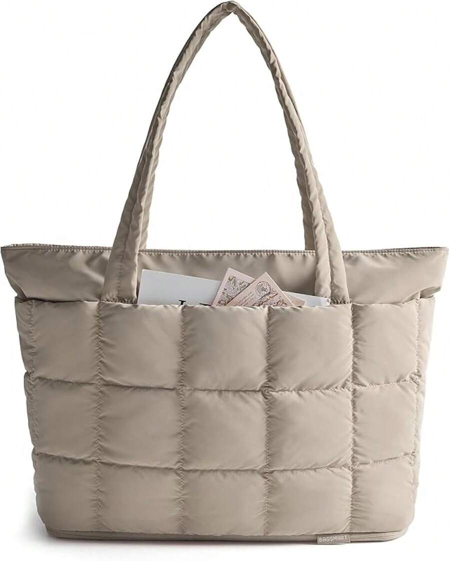 Expandable Tote Bag Women, Puffer Work Tote Handbag, Quilted Carry-On ...