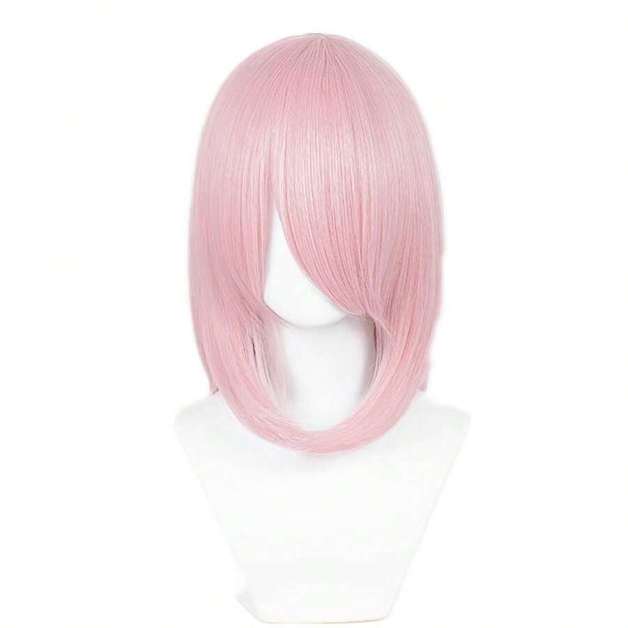 40cm White Short Women Wig Straight Synthetic Fiber Shoulder Length ...