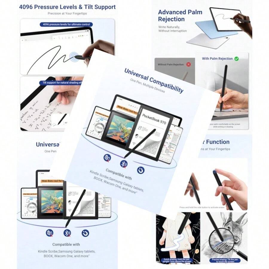 Magnetic EMR Stylus Pen With Eraser 4096 Pressure Sensitivity Tilt ...