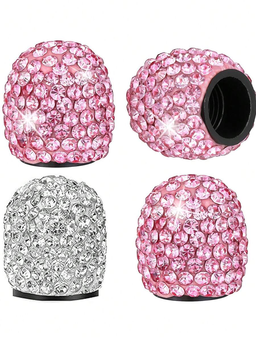 4pcs/Set Fashionable Tire Valve Caps With Artificial Diamond Bling ...