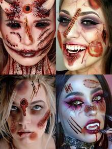 12 Sheets Halloween Fake Scars Tattoos Stickers With Fake Blood Fake ...