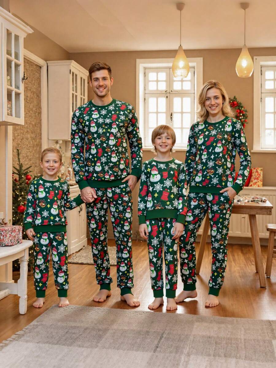 Family Matching Pajamas Christmas Print Long Sleeve Shirt And Elastic ...