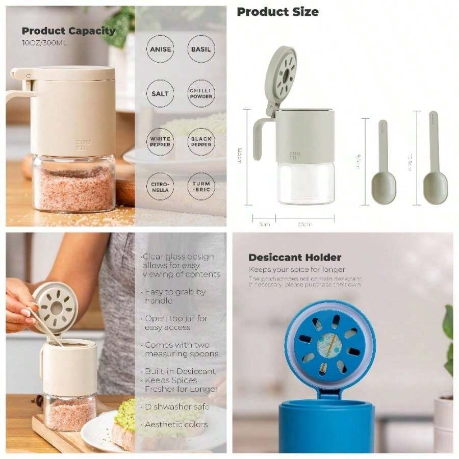 Glass Spice Jars MoistureProof Spice Containers With Spoons, Set Of 2 ...