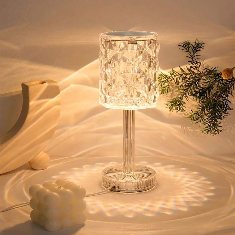 1pc Crystal Desk Lamp, Atmosphere Lamp USB 16 Colors/3 Colors Touch ...
