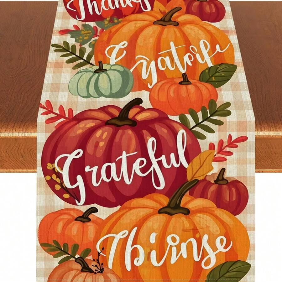 1 /108 Fall Harvest Thanksgiving Table Runner With Pumpkins And Banner ...