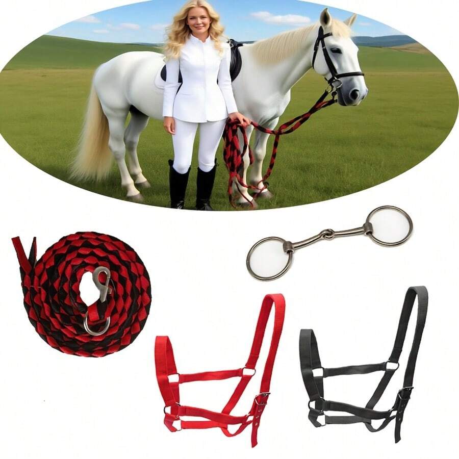 3pcs Horse Halter Set - Horse Lead Rope + Halter + Bit, Horse Riding ...