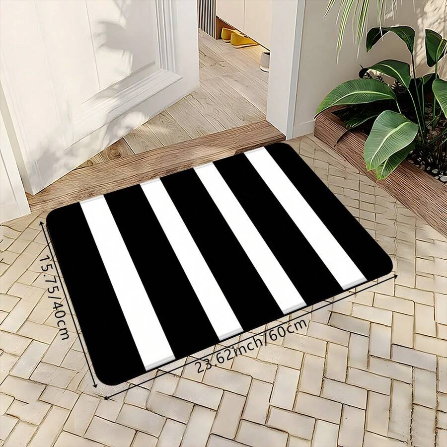 1Pc Doormat With Black And White Stripes Print Pattern, Classic ...