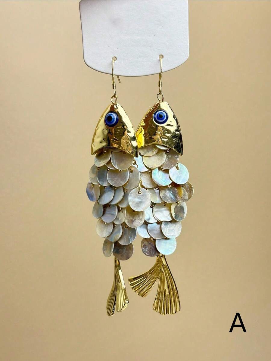 2pcs 3D Movable Fish Earrings, Gold Plated Fish Dangle Earrings ...