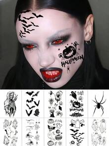 10 Sheets Goth Halloween Tattoos Temporary With Skull Death Scythe ...
