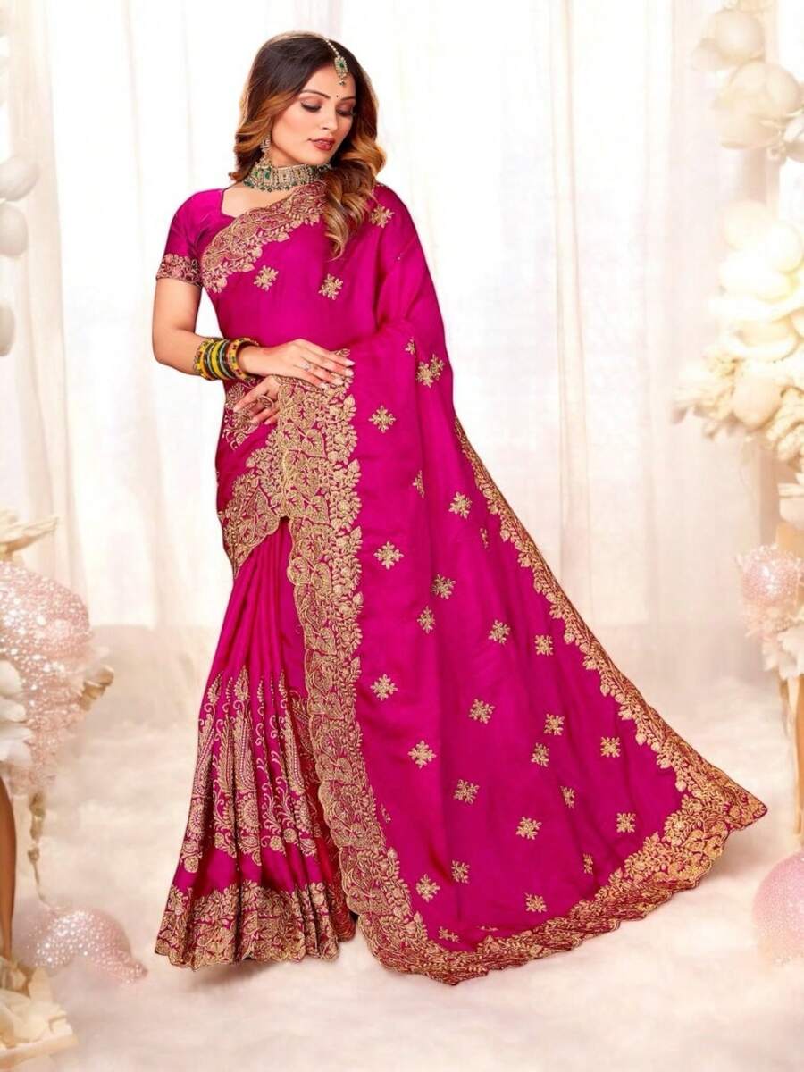 Satin Embroidery Work Traditional Designer Saree With Ready Blouse ...