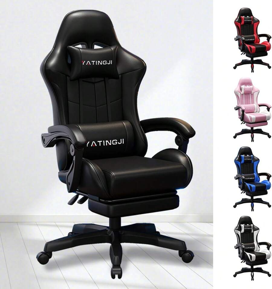 Gaming Chair,With Cushion,Height Adjustable,PU Leather Racing-Style ...