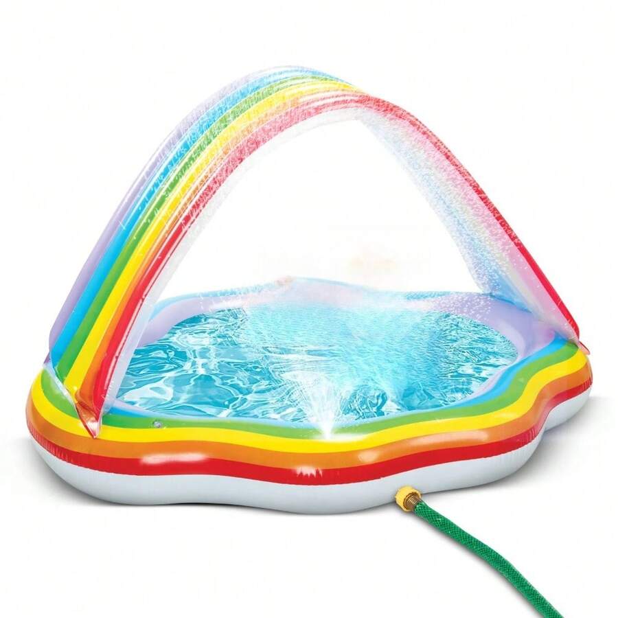 Inflatable Rainbow Play Pool With Shade Canopy And Water Sprinkler ...