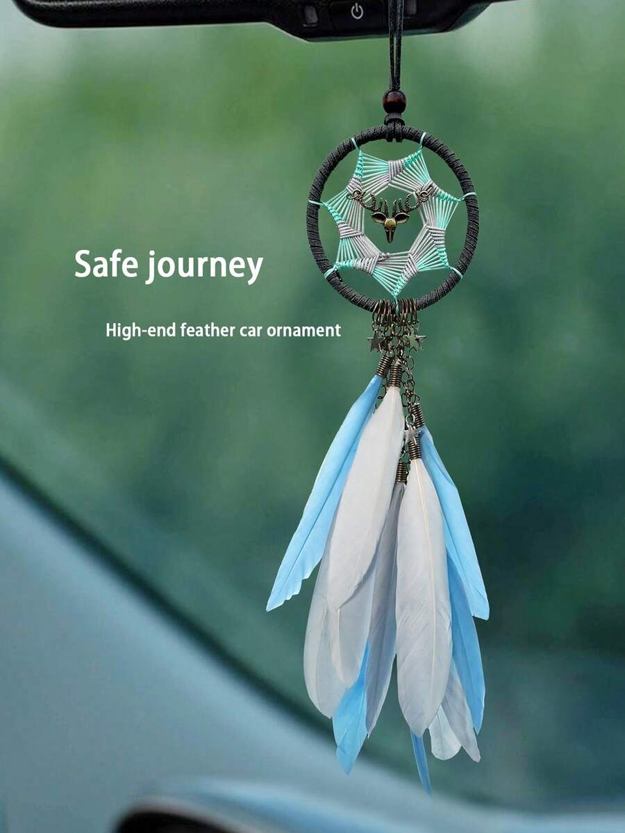 1pc Ins Style Dream Catcher Car Pendant, Feather Decor Rearview Mirror ...