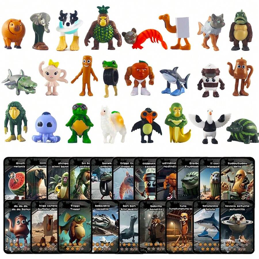 24+20 PCS Italian Brainrot Action Figures+Card Game Set, Tralalero ...